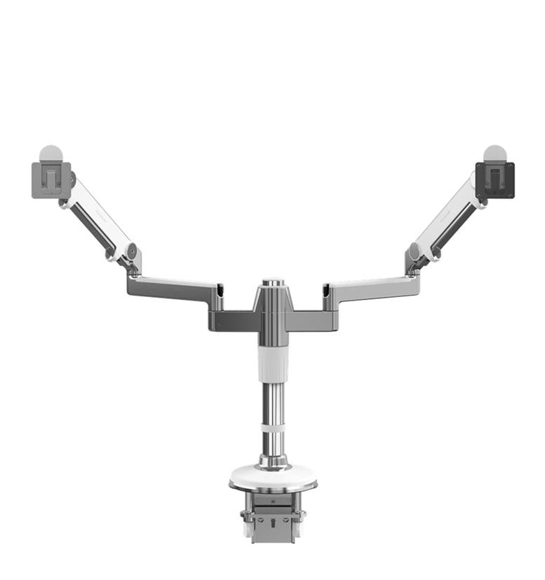 Humanscale M/Flex Dual Monitor Arm, Silver with White Trim, Clamp Moun ...